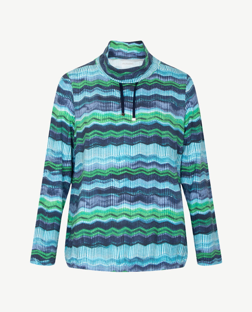 Rabe - Blouson met coll - Zigzag groen, marine, wit en azuur ...