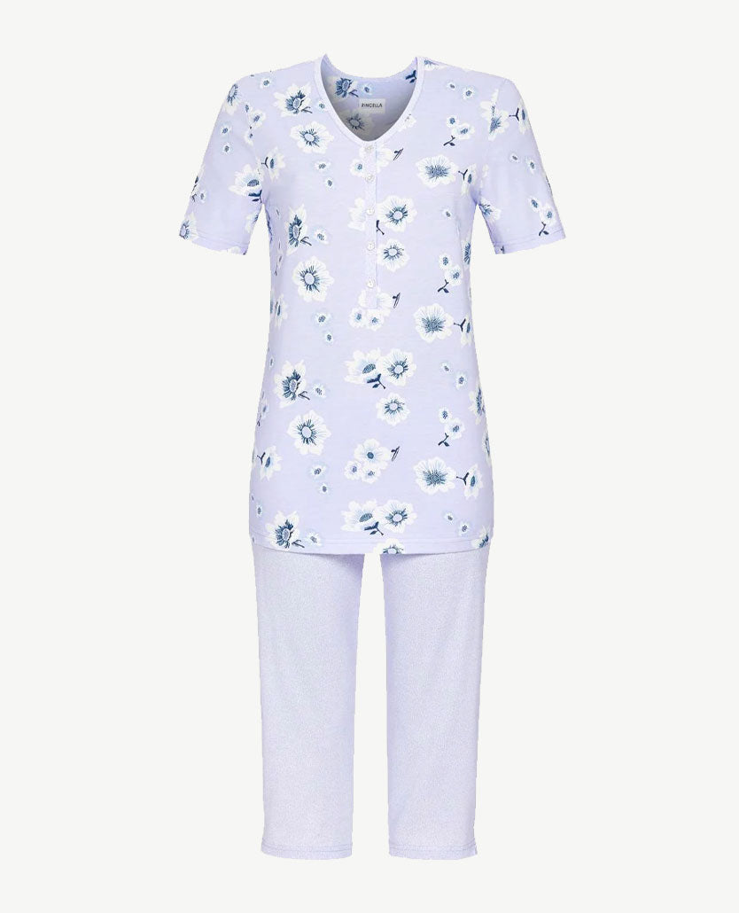 Ringella - Klassieke pyjama knoopsluiting - capribroek - Bloemdessin e ...