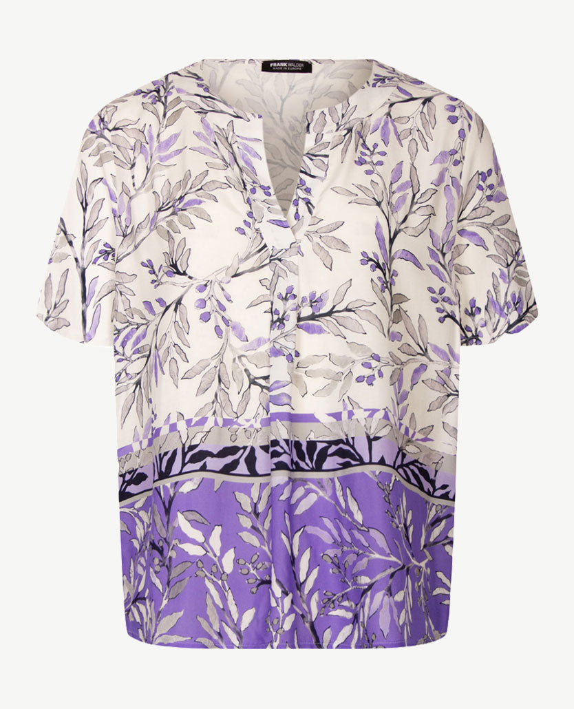 Frank Walder - Top - Ronde v-hals - Dessin paars met lila, off-white ...