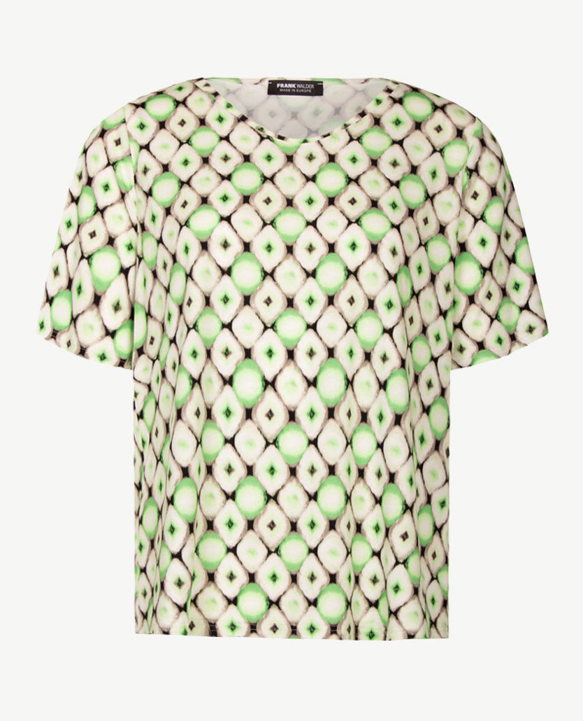 Frank Walder - Top kleine v-hals - Klein dessin taupe, groen, off-whit ...