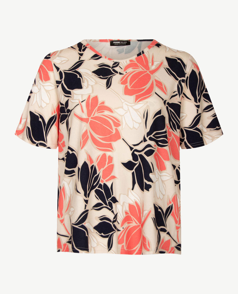 Frank Walder - Top kleine v-hals - Mandarijn, navy en beige en off-whi ...