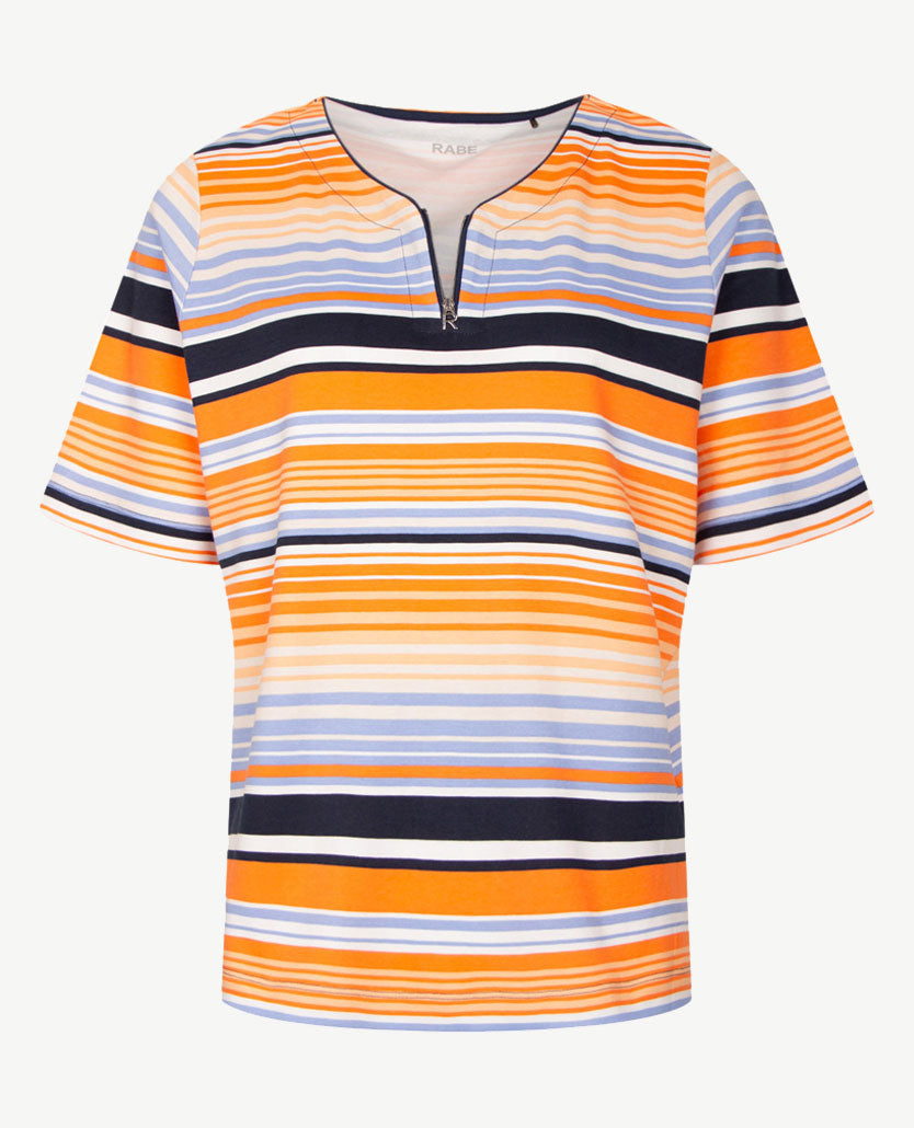Rabe - Top - Ronde hals - Streepje marineblauw, wit en oranje ...