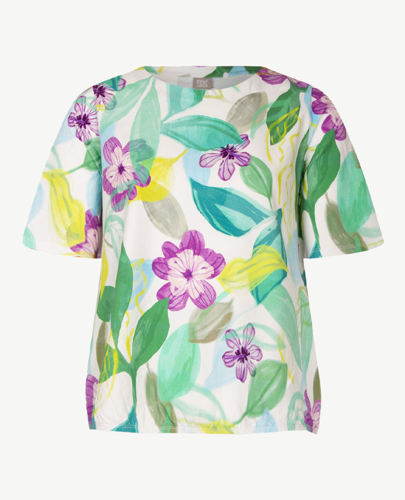 Rabe - Blouson top - Ronde hals - Bloem blue, lila, groen en wit ...