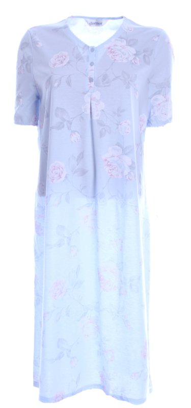 Charmor - Nachthemd k/m - v-halsje - Dessin bloem/blue – DRESSYOURPARENTS